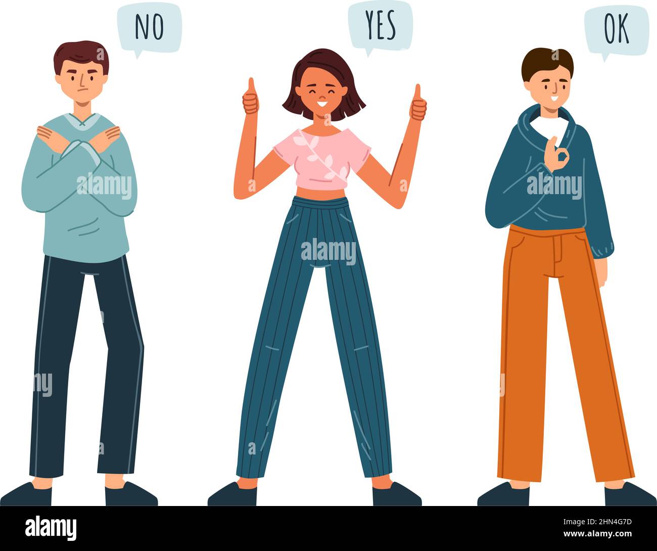 People showing positive, neutral and negative gestures. Male and female ...