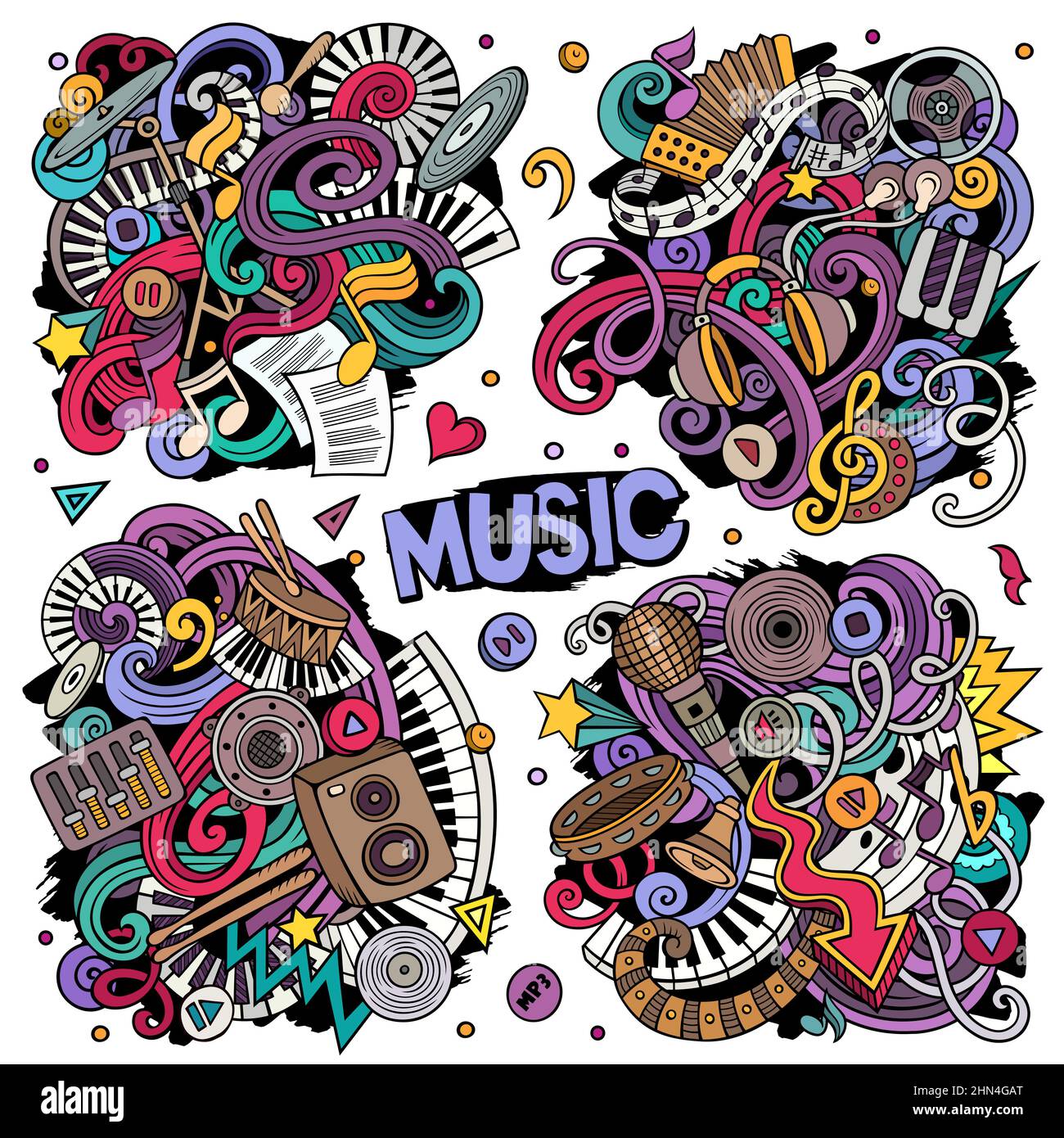 Music cartoon vector doodle designs set Stock Vector Image & Art - Alamy