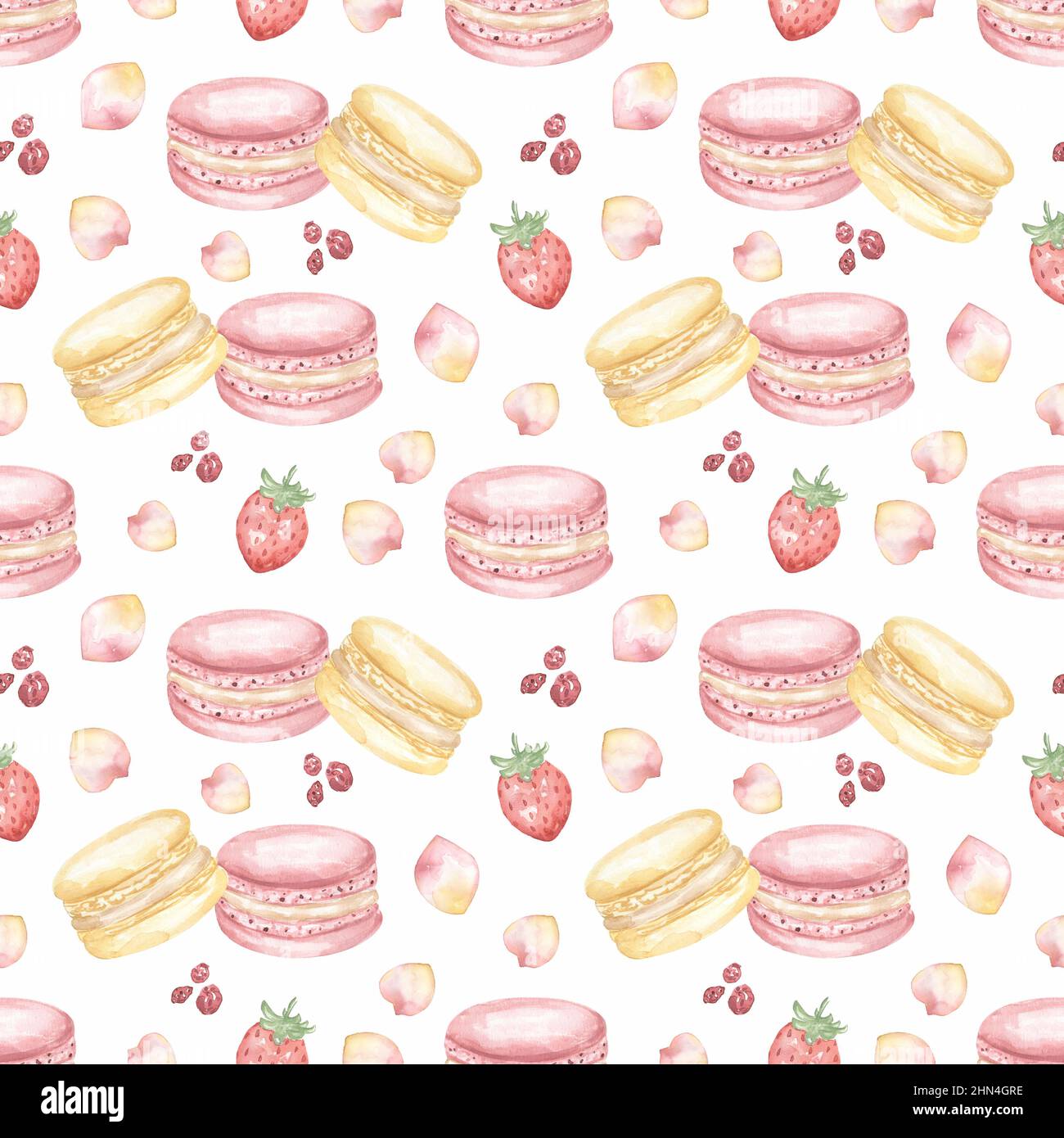 Watercolor Yummy Sweets repeat Paper, Macaron with fruits scrapbook ...