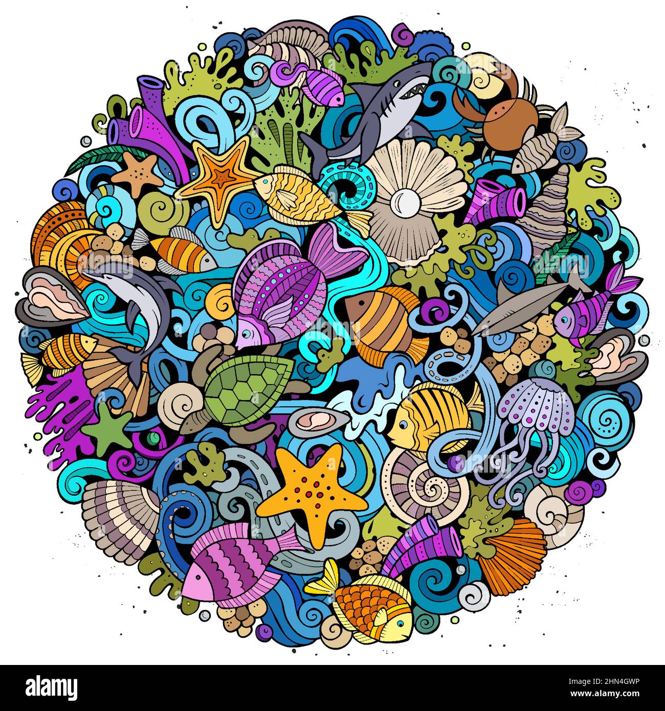 Cartoon vector doodles Underwater world illustration Stock Vector Image ...