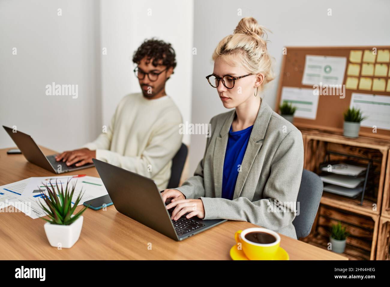 Business worker working and spying partner at the office Stock Photo ...