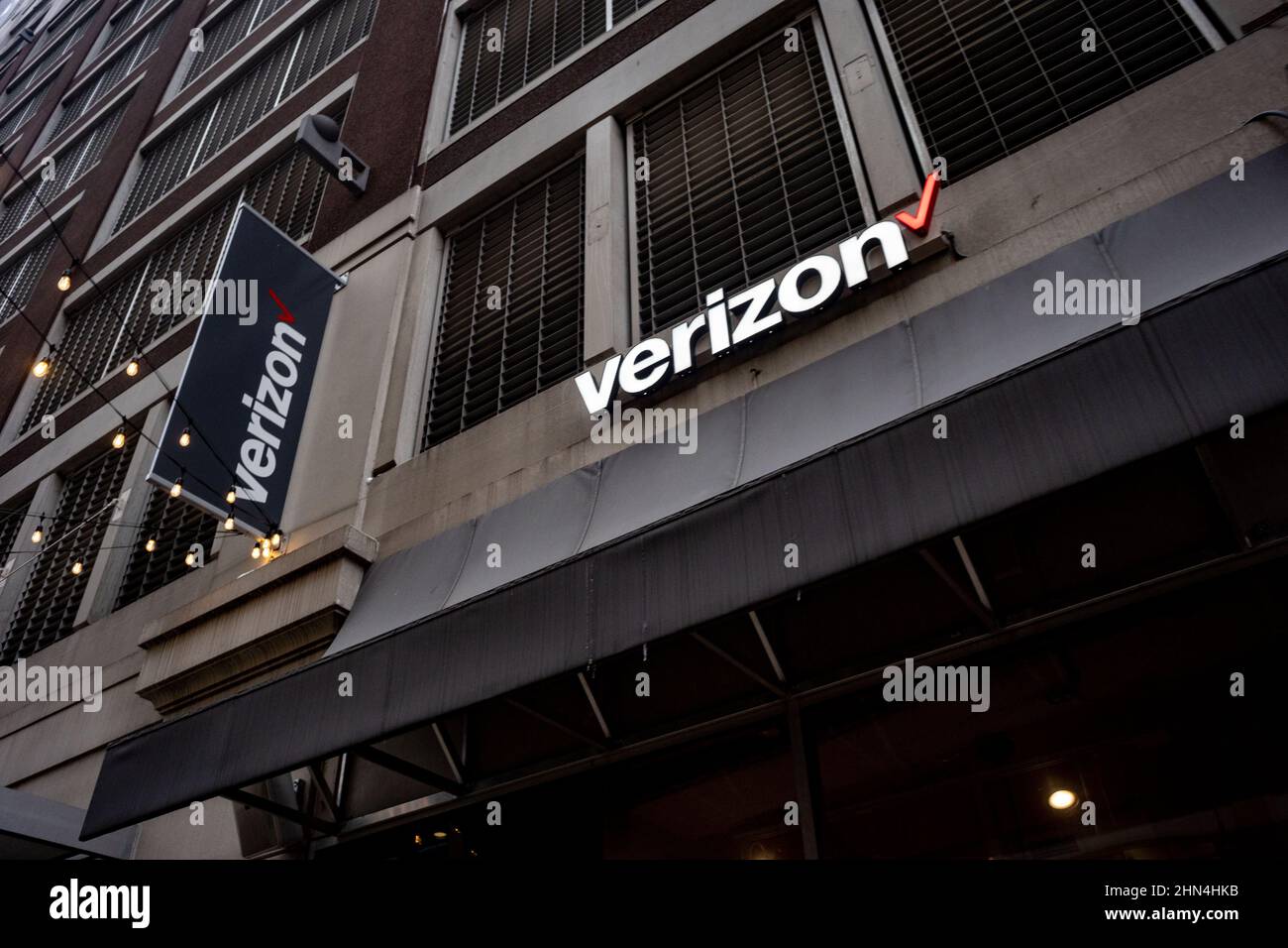Verizon logo seen at one of their Stores in downtown Detroit. (Photo by ...