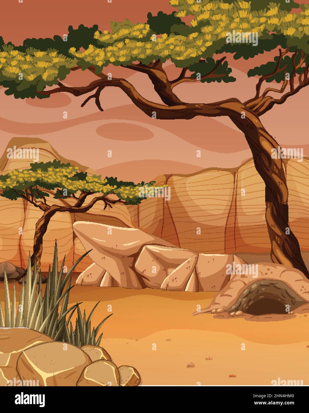 Savanna forest landscape with many trees illustration Stock Vector ...