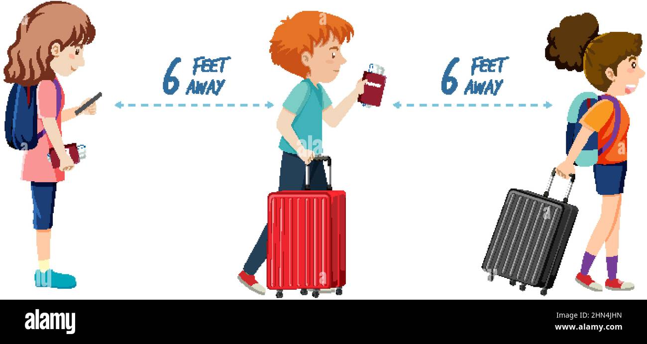 People standing in line and keep distancing illustration Stock Vector ...