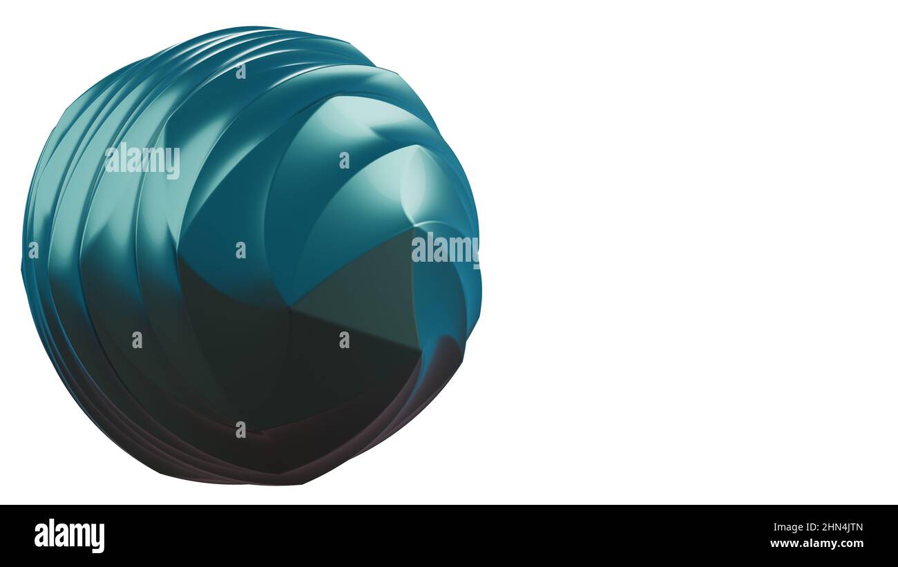 Teal colorful shiny metallic abstract twisted geometric object isolated ...