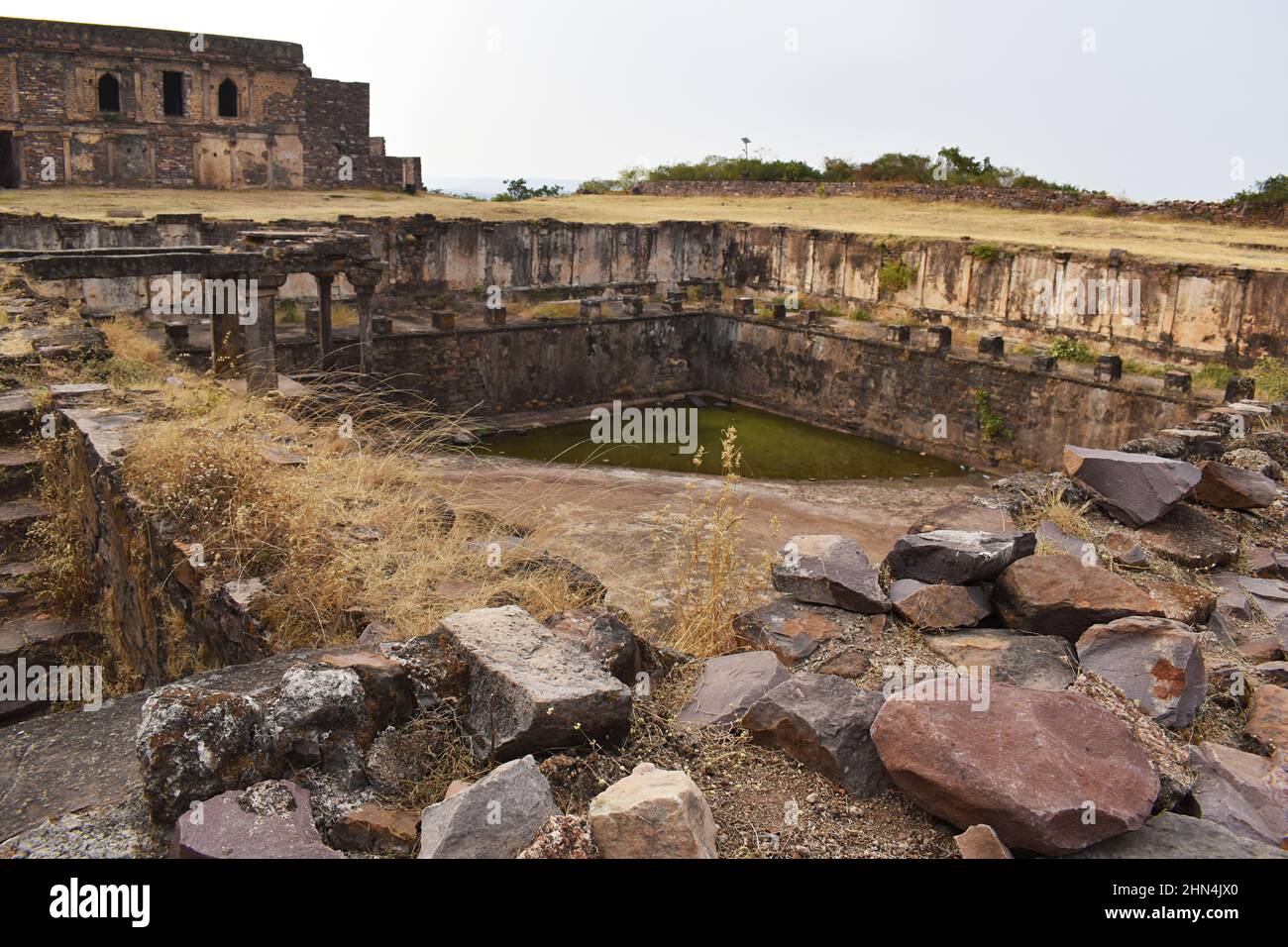 Rani Talab Infront of Rani Mahal and Badal Mahal at Raisen fort. Madhya ...