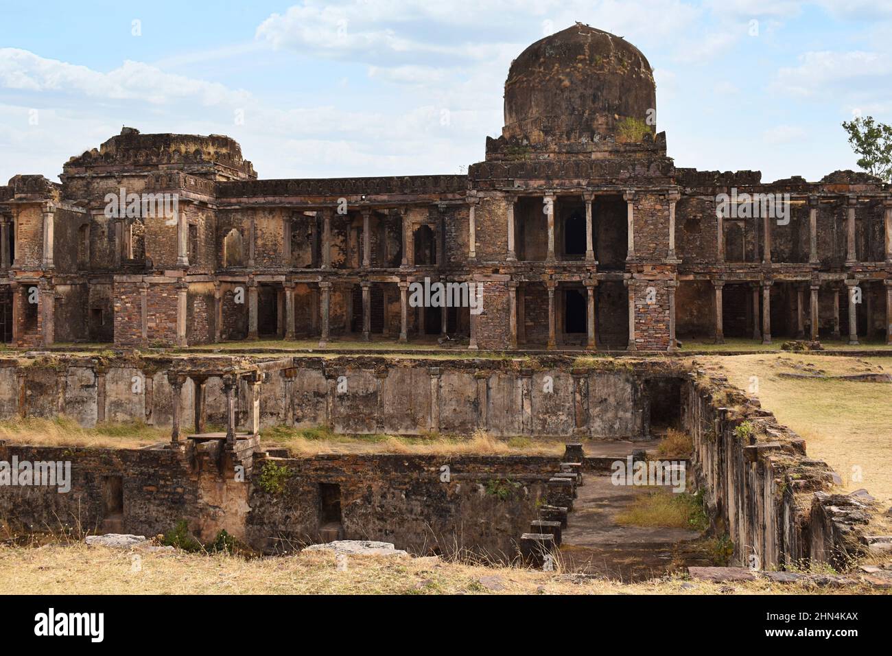 Facade of Badal Mahal and Talab at Raisen fort. This is a protected ...