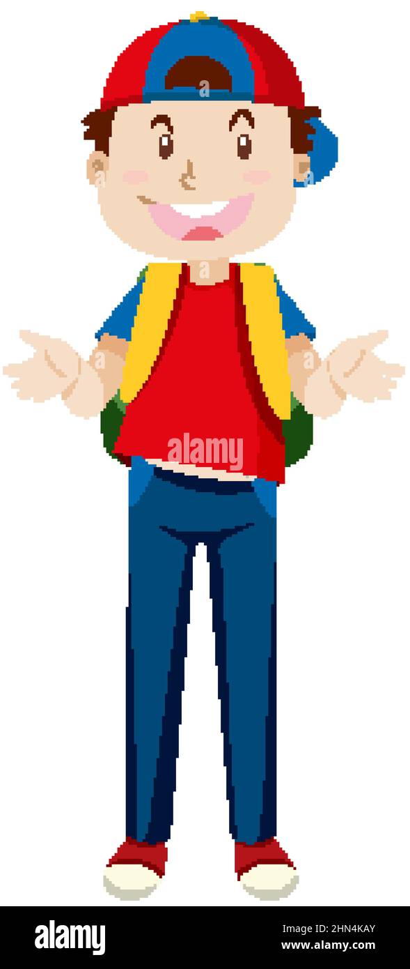 Happy boy wearing red cap cartoon character illustration Stock Vector ...