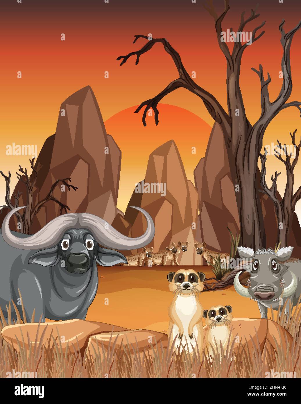 Dry landscape with wild animals illustration Stock Vector Image & Art ...