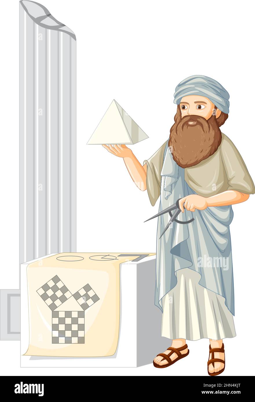 Pythagoras cartoon character on white background illustration Stock ...