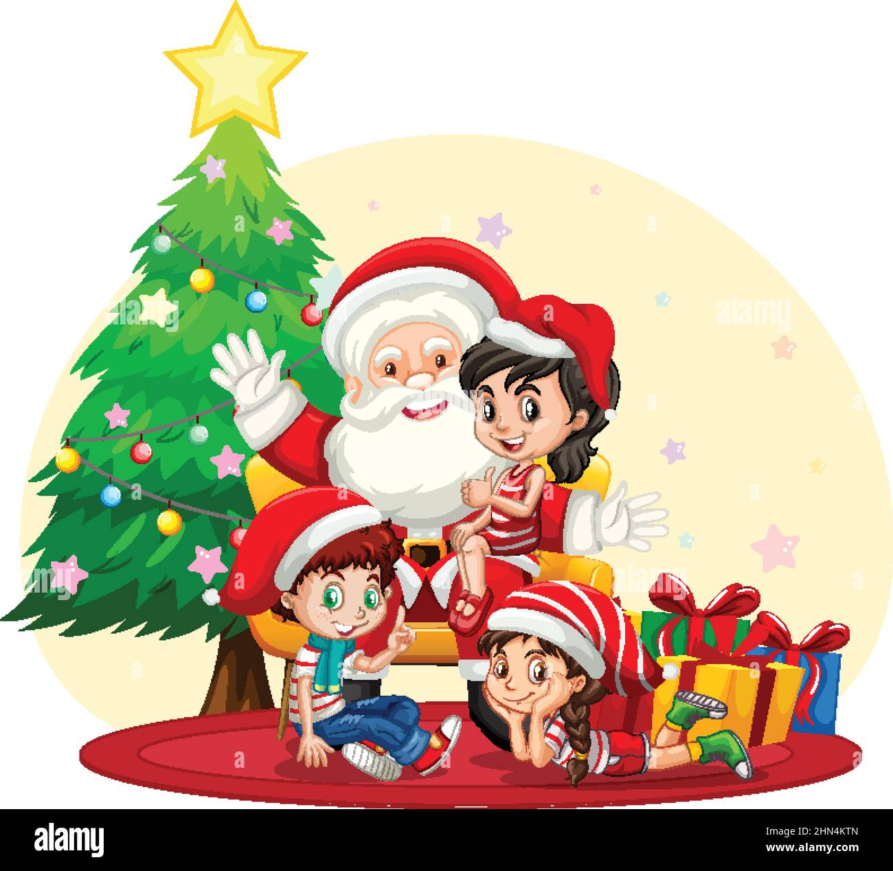 Santa Claus with children celebrating Christmas illustration Stock ...