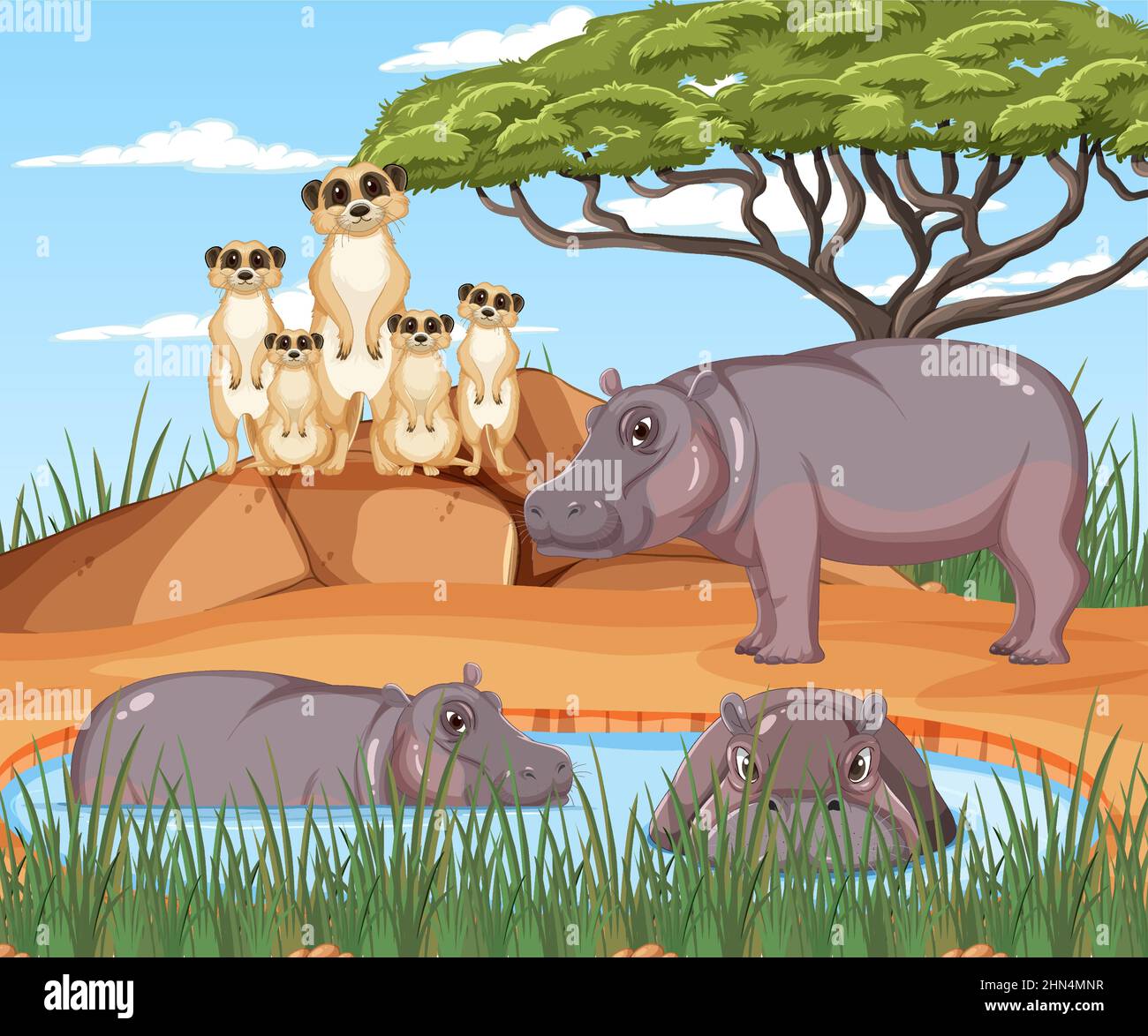 Wild animals in savanna forest landscape illustration Stock Vector ...