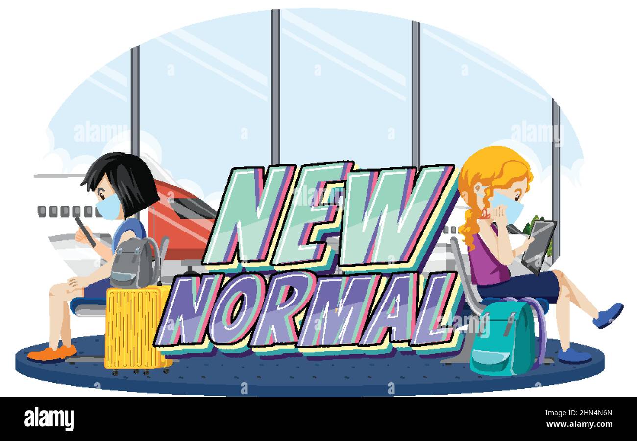 New Normal typography design with passengers waiting for boarding ...