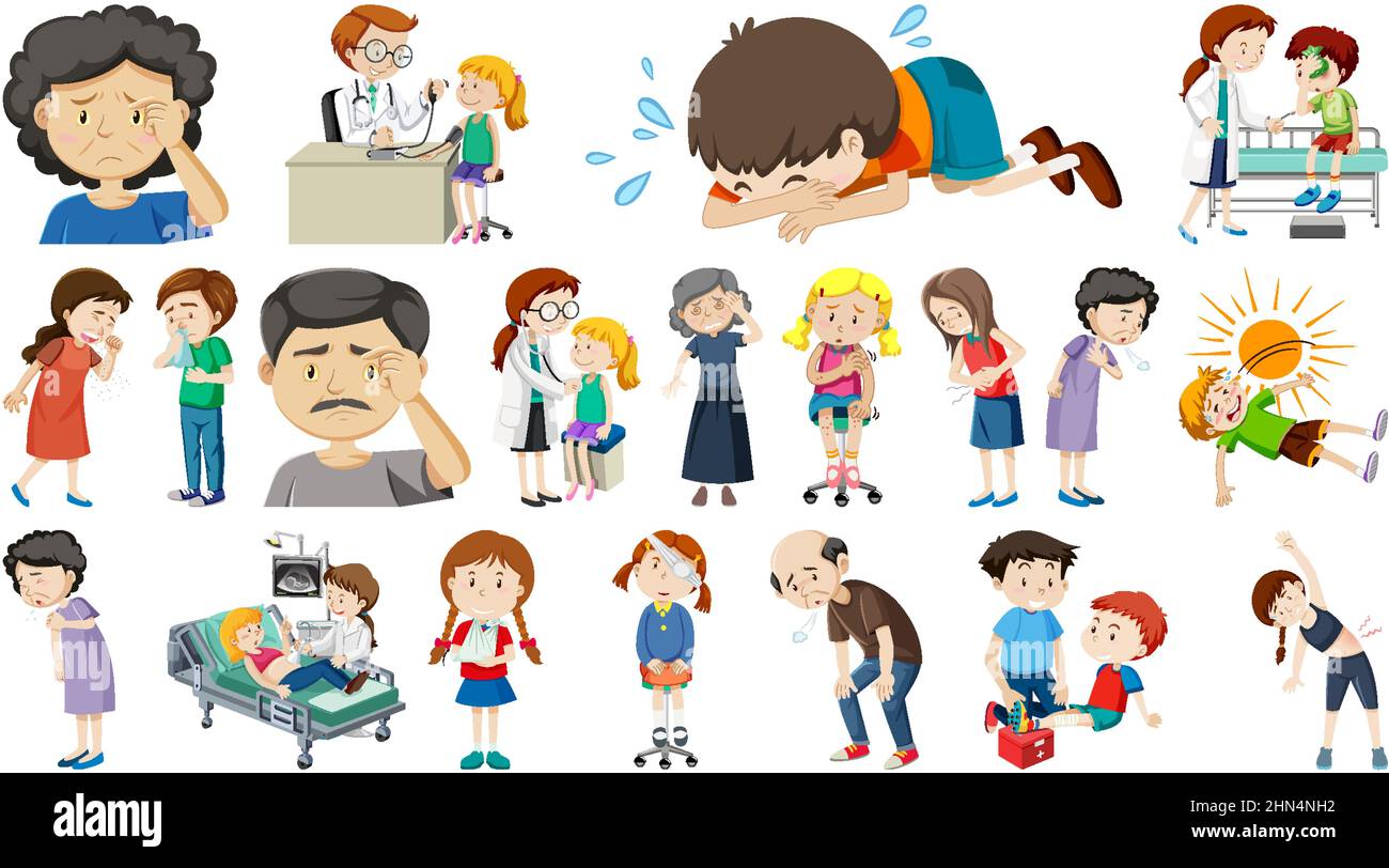 Set of sick people with different symptoms illustration Stock Vector ...
