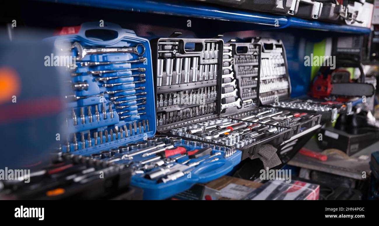 Image of showcase with tools Stock Photo - Alamy