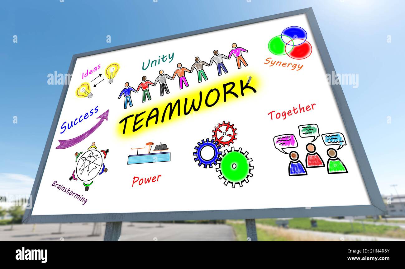 Teamwork concept drawn on a billboard Stock Photo - Alamy
