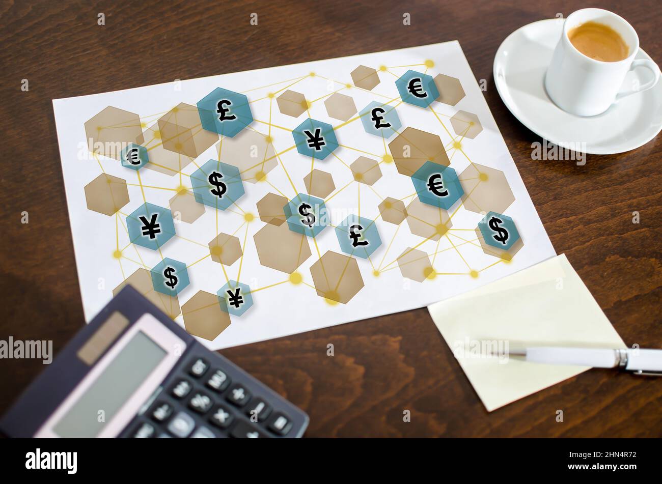 Currency network concept on a paper placed on a desk Stock Photo - Alamy