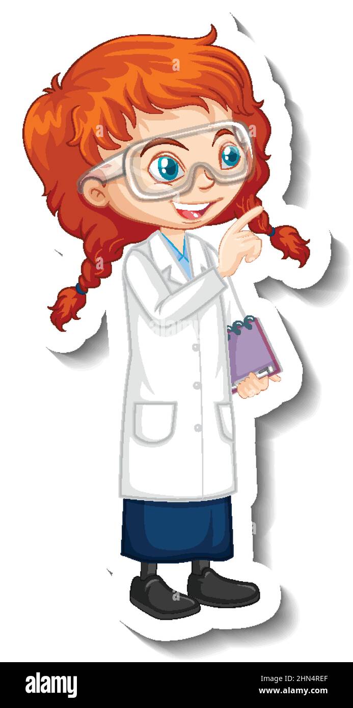 Scientist girl cartoon character sticker illustration Stock Vector ...