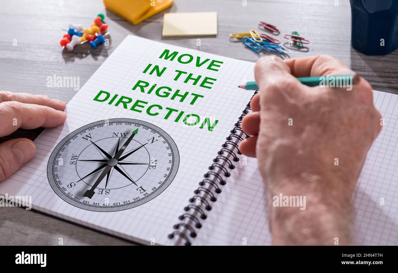 Hand drawing right direction concept on a notepad Stock Photo - Alamy