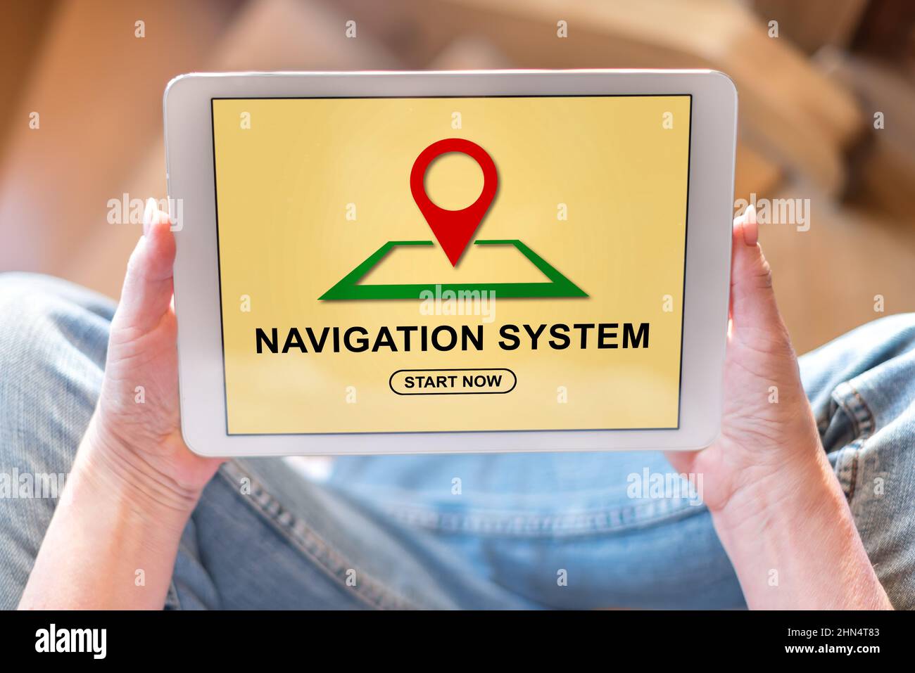 Tablet screen displaying a navigation system concept Stock Photo - Alamy