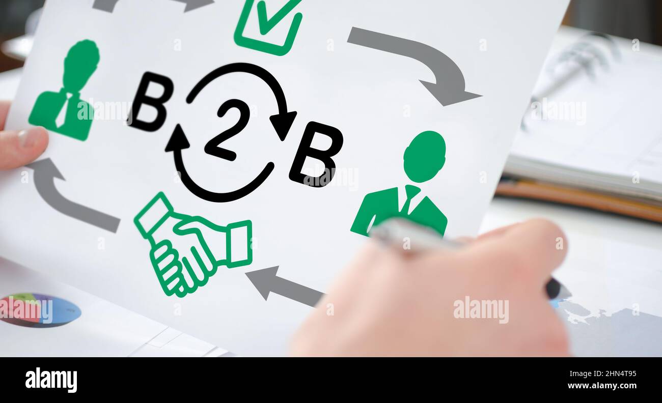 Hands holding a paper showing a b2b concept Stock Photo - Alamy