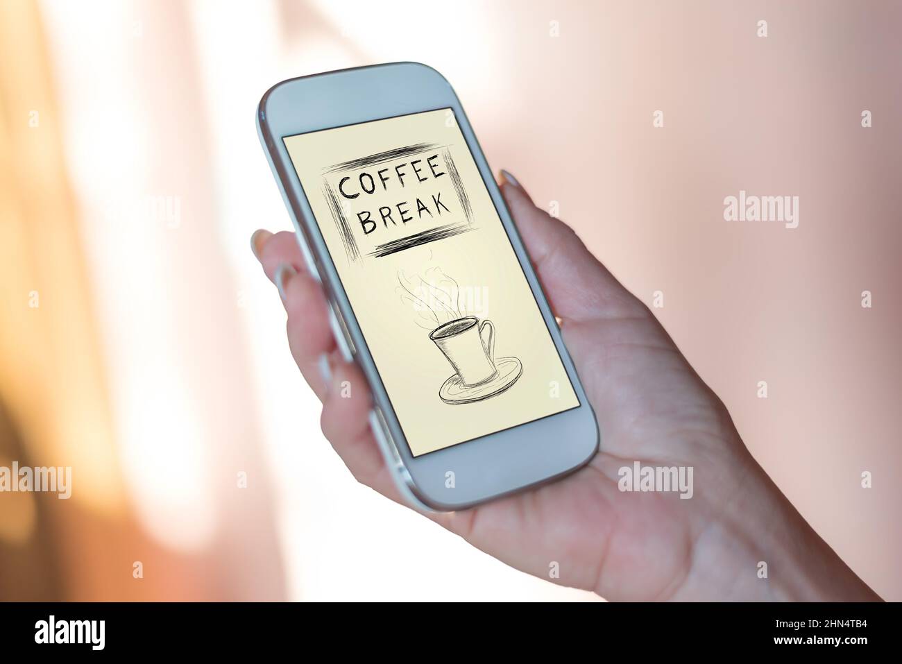 Smartphone screen displaying a coffee break concept Stock Photo - Alamy
