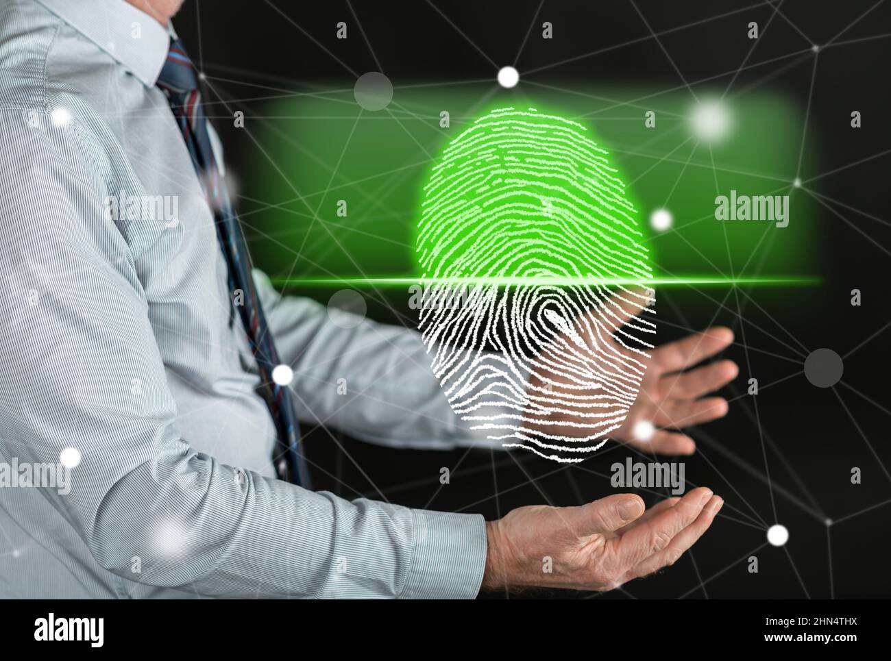 Fingerprint security system concept above the hands of a man Stock ...
