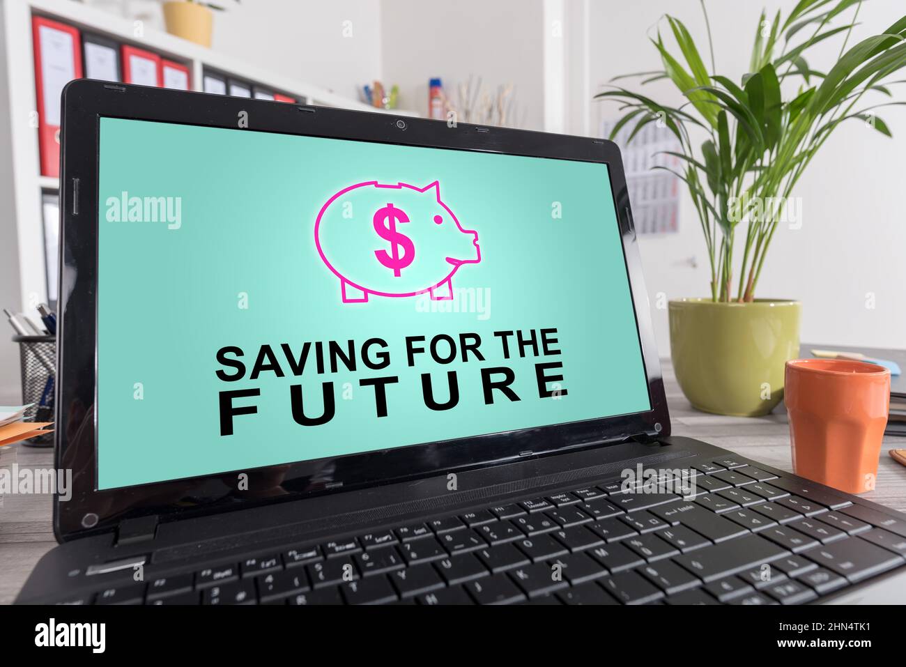 Laptop screen with saving for the future concept Stock Photo - Alamy