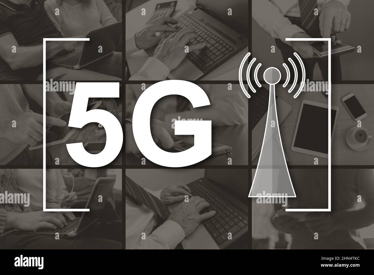 5g concept illustrated by pictures on background Stock Photo - Alamy