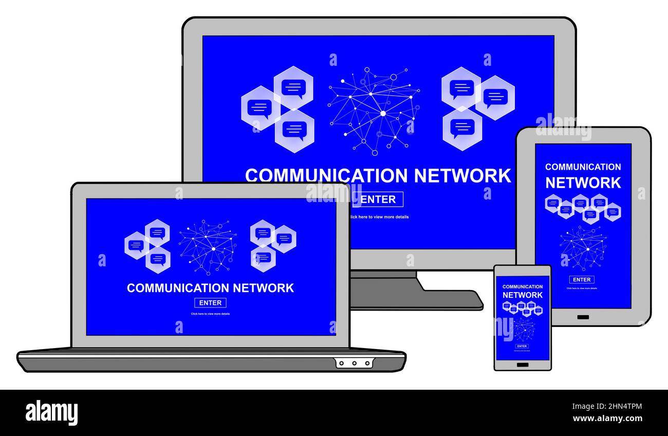Communication network concept shown on different information technology ...