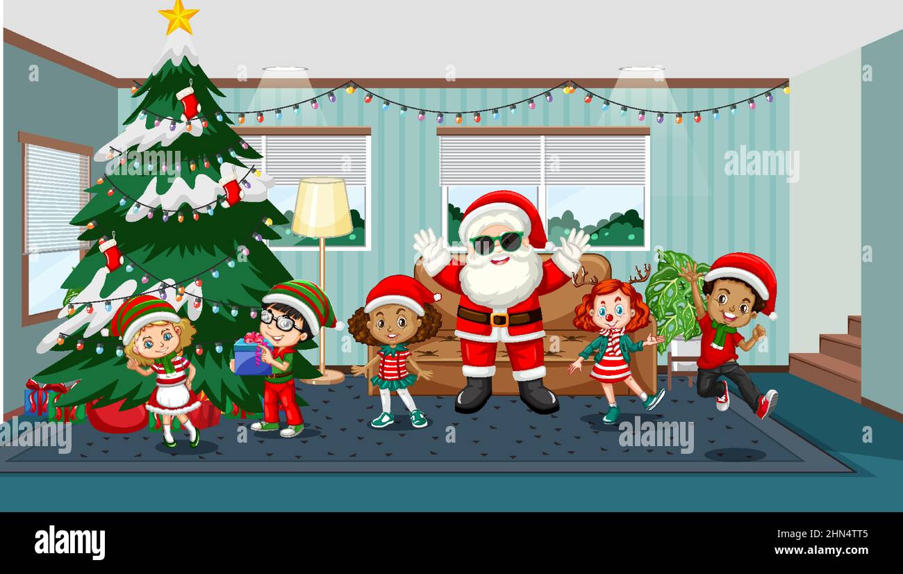 Children home christmas scene Stock Vector Images - Alamy