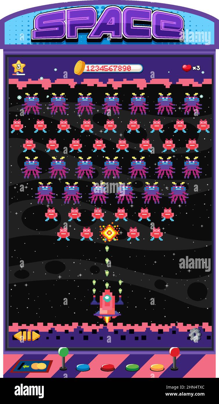 Retro pixel space game interface illustration Stock Vector Image & Art ...