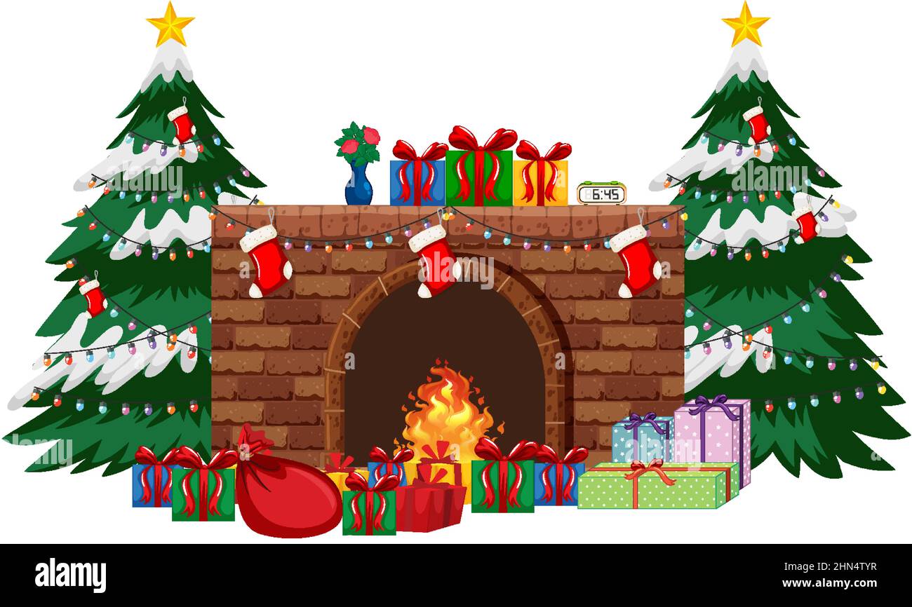 Fireplace decorated with Christmas elements illustration Stock Vector ...