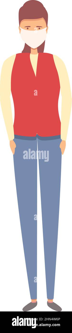 Safety girl in mask icon cartoon vector. Medical healthcare. Work ...