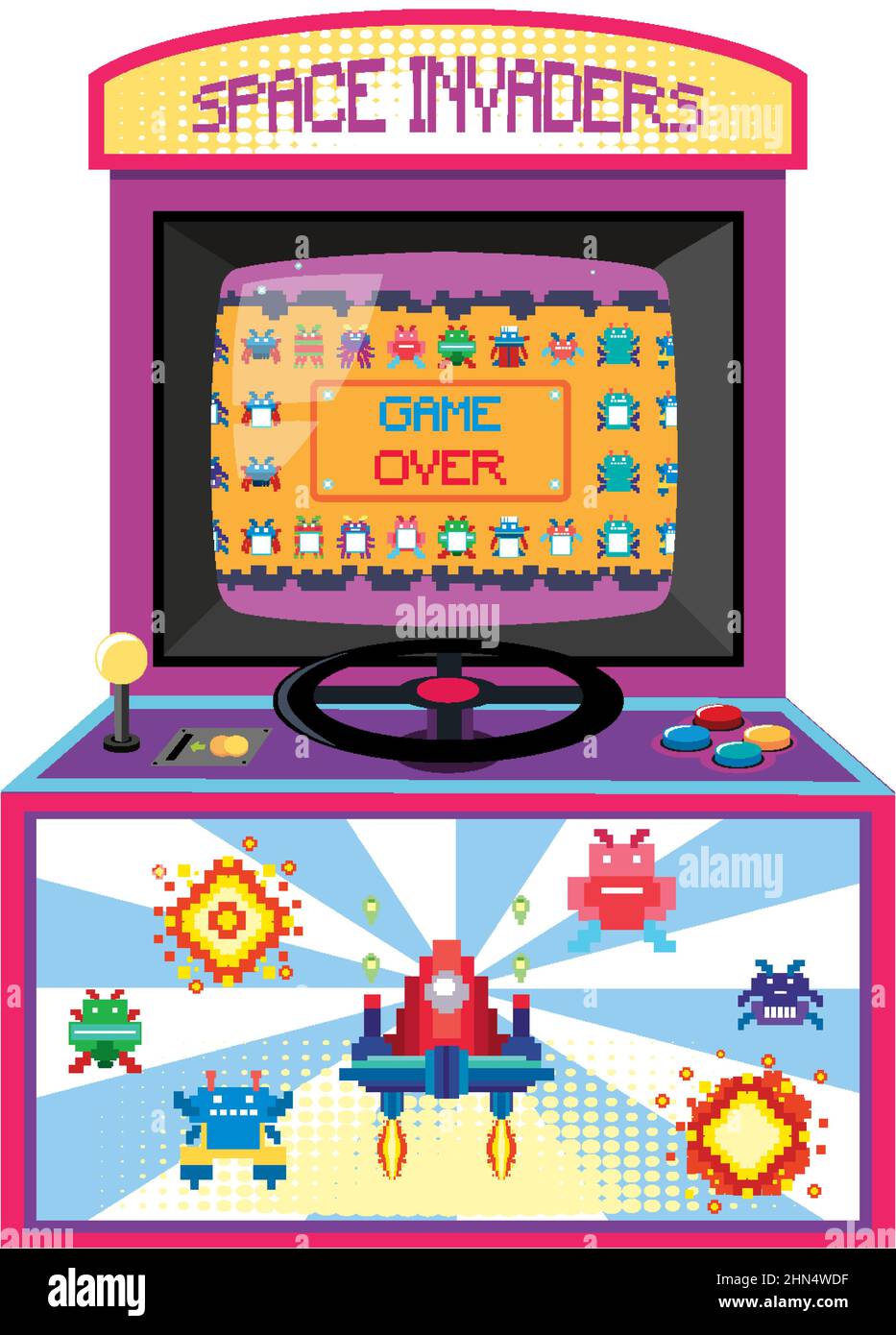 Retro arcade cabinet isolated on white background illustration Stock ...