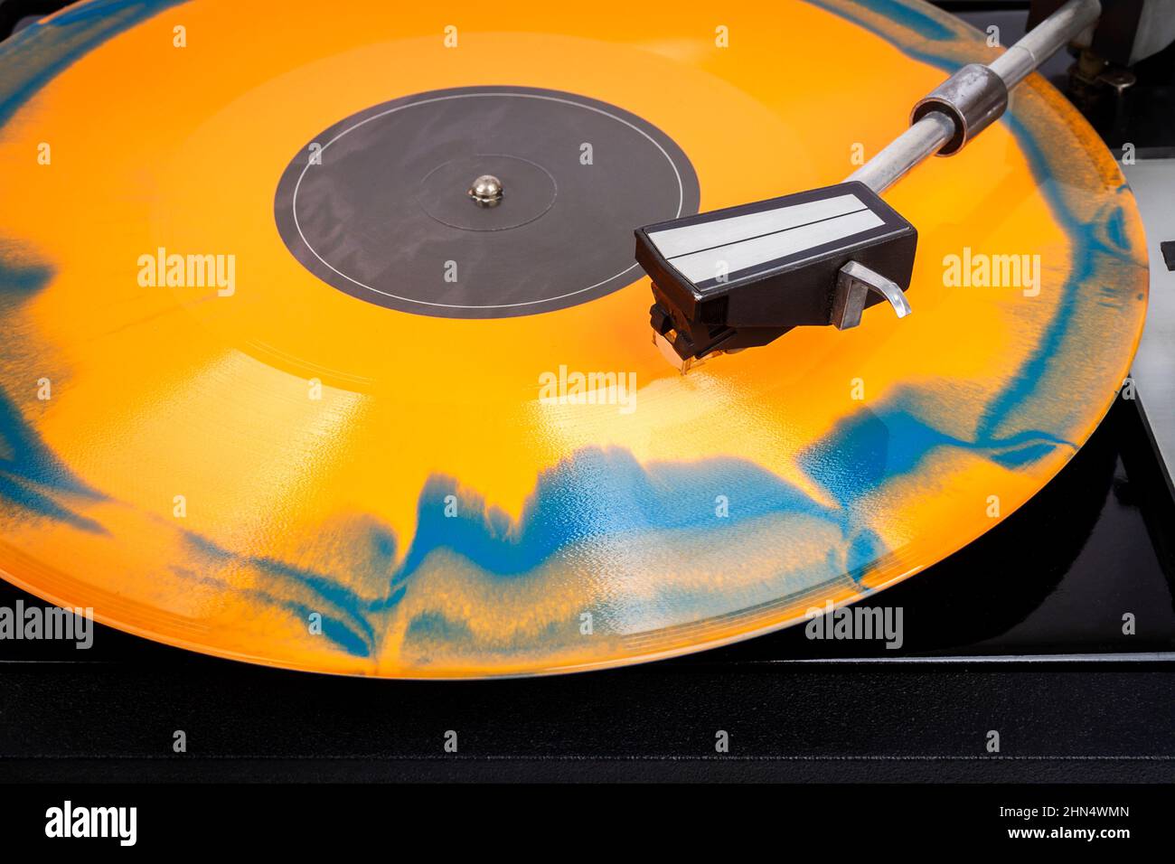 Close up of turntable needle on a vinyl record. Turntable playing vinyl ...