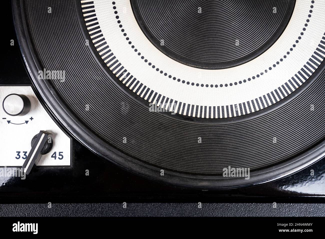 Close up of vintage rubber turntable platter mat with stroboscope and ...