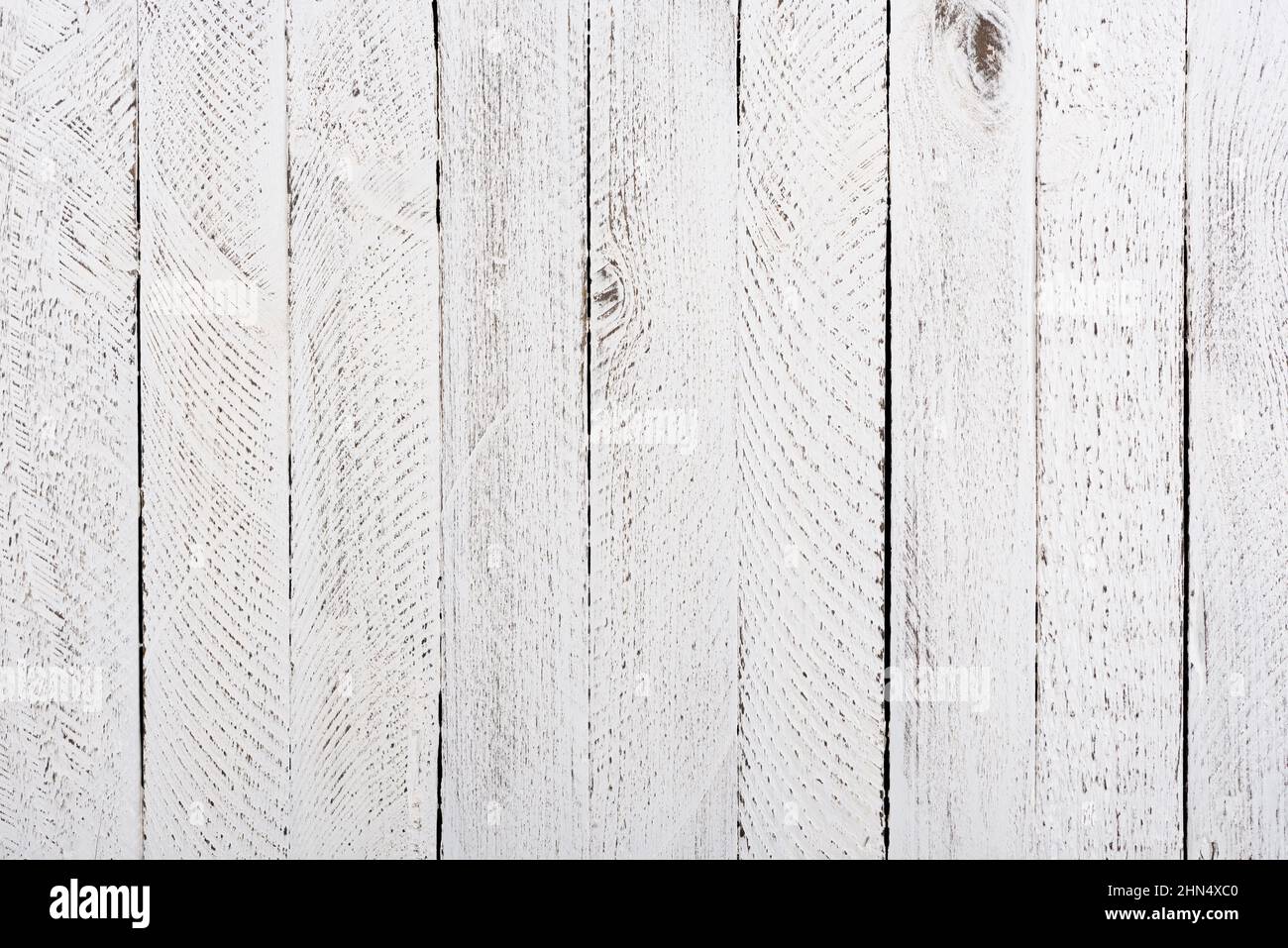 White wooden table background top view. Rustic painted old planks wood ...