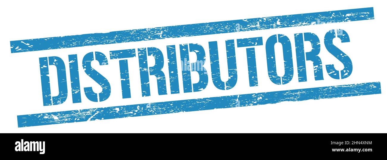 DISTRIBUTORS text on blue grungy rectangle stamp sign Stock Photo - Alamy