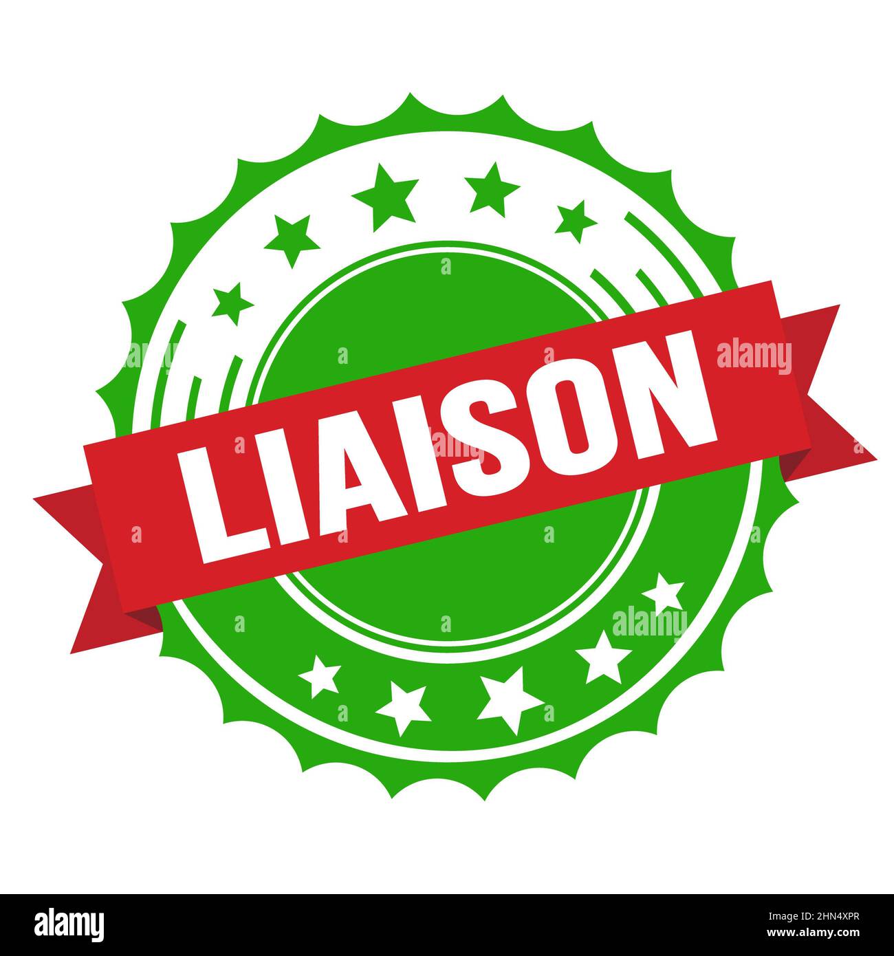 LIAISON text on red green ribbon badge stamp Stock Photo - Alamy