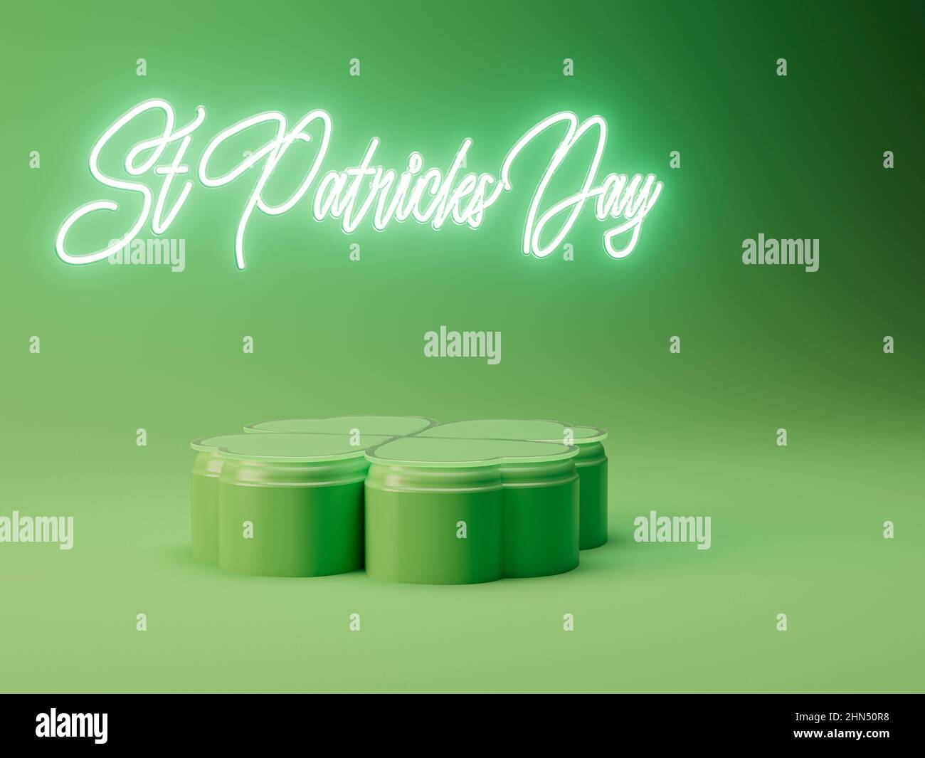 A green stage in the shape of a shamrock setup on a green background ...