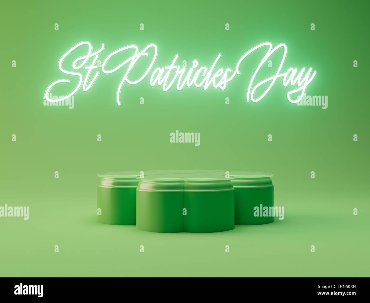 A green stage in the shape of a shamrock setup on a green background ...