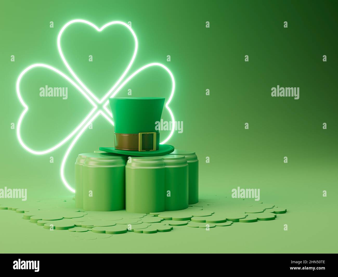 A lephrechaun hat ontop of a green stage in the shape of a shamrock ...