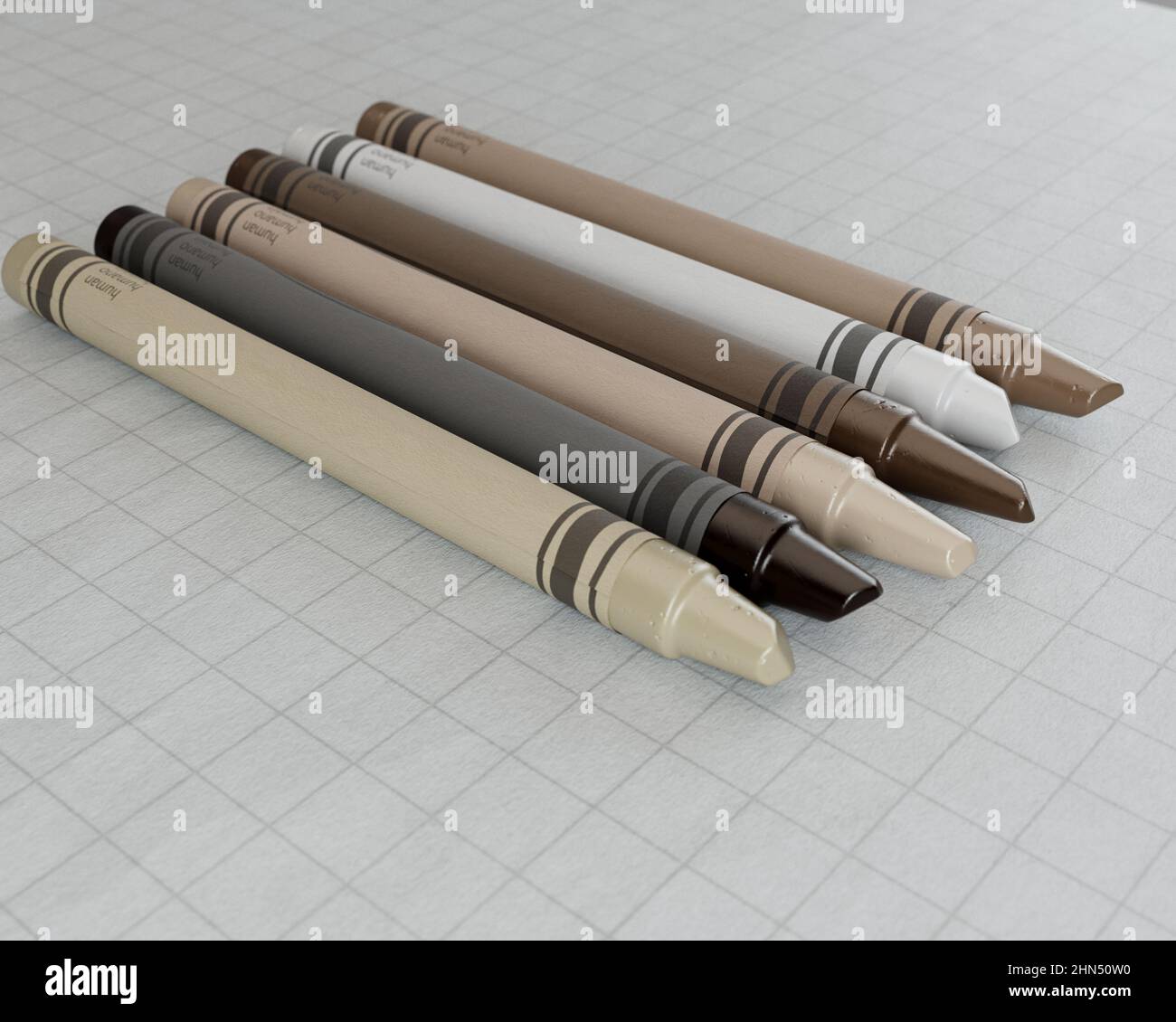 A concept showing childrens wax crayons in various color shades of skin ...