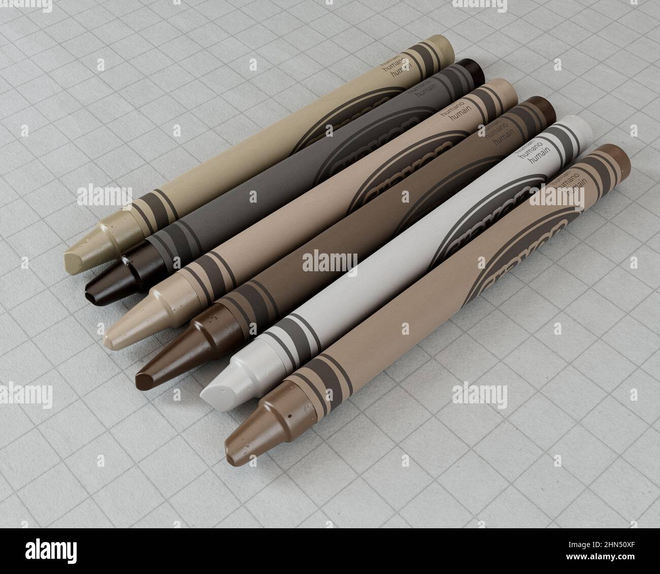 A concept showing childrens wax crayons in various color shades of skin ...