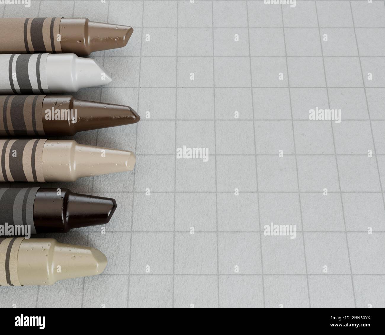 A concept showing childrens wax crayons in various color shades of skin ...