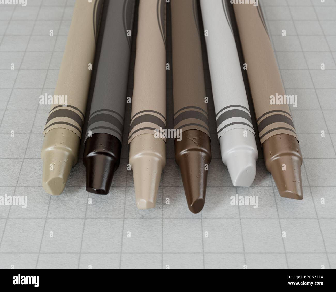 A concept showing childrens wax crayons in various color shades of skin ...