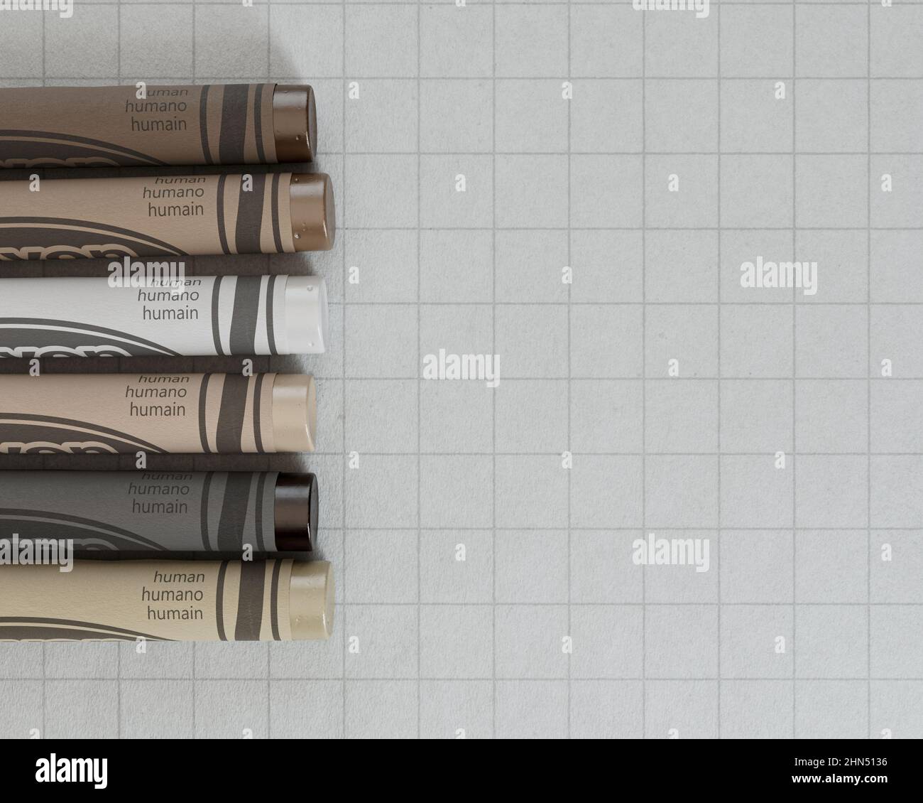 A concept showing childrens wax crayons in various color shades of skin ...