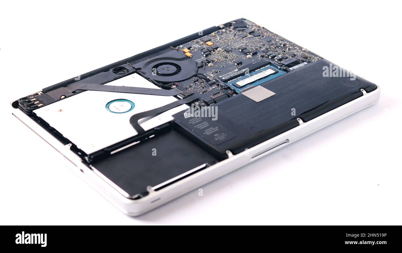 Electronic device mainboard PCB in laptop. white background Stock Photo ...