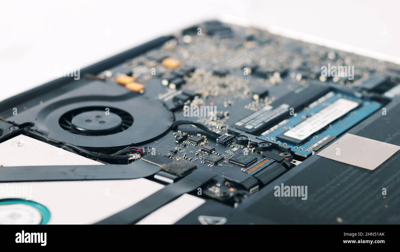 Electronic device mainboard PCB in laptop. white background Stock Photo ...